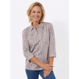 Poloshirt Classic Basics "Poloshirt", Damen, Gr. 44, taupe, wei&szlig;, bedruckt, 100% Baumwolle, gemustert, Shirts