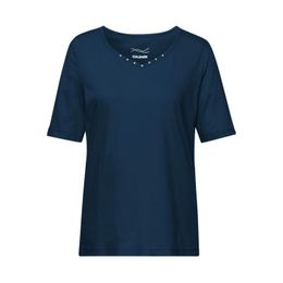 GOLDNER Damen Langarm-Poloshirt "Halbarm Basic-Shirt aus Baumwolle", blau, Gr. 46, Obermaterial: 95% Baumwolle CO. 5% Elasthan EL., Shirts