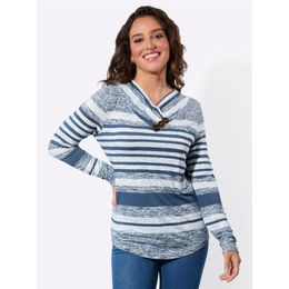 Casual Looks Damen Langarmshirt "V-Shirt", blau, Gr. 44, gemustert, mehrfarbig, 95% Viskose, 5% Elasthan, Shirts