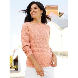 Strickpullover Classic Basics "Ajour-Pullover", Damen, Gr. 56, apricot, ecru, meliert, 100% Polyacryl, meliert, Pullover Strickpullover