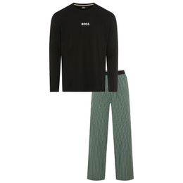 Pyjama BOSS "Easy Long Set", Damen, Gr. XL, dunkelgr&uuml;n 304, Web, Obermaterial: 100% Baumwolle, Rundhals, Homewear-Sets Pyjama