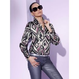 CR&Eacute;ATION L Druckbluse CREATION L, Damen, Gr. 40, beige (ecru, graphit, bedruckt), 47% Seide, 44% Viskose, 9% Elasthan, bedruckt, gemustert, mehrfarbig, Blusen Druckbluse