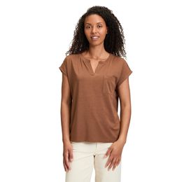 BETTY & CO Kurzarmshirt BETTY & CO "Damen mit Perlen", Damen, Gr. M, braun (classic nougat), Obermaterial: 62% Viskose, 23% Polyester, 11% Polyester, 4% Elasthan, loose fit normal, Rundhals, Shirts, Glitzer