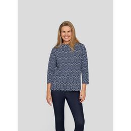 Rabe Damen Print-Shirt "Rabe Shirt mit elegantem Zickzack-Muster", blau, Gr. 42, gemustert, 60%Polyester, 15%Viskose, 15%Baumwolle, 8%Metallic Garn,