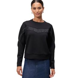 Sweatshirt Zero "Damen mit Fransen", Damen, Gr. 34, schwarz (schwarz beauty), Sweatware, Obermaterial: 63% Polyacryl, 37% Polyamid, figurbetont hüftlang, Rundhals, eng, Sweatshirts Sweatshirt, Fransen