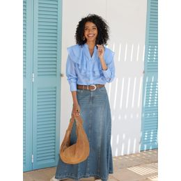 Langarmbluse Heine, Damen, Gr. 40, himmelblau, 85% Lyocell, 15% Polyester, unifarben, Rundhals, Blusen