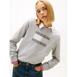 Tommy Jeans Damen Sweatshirt "TJW REG TJ FLAG CREW", grau, Gr. XL, meliert, Sweatware, Obermaterial: 100% Baumwolle, Sweatshirts
