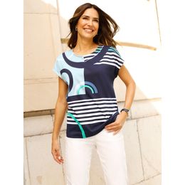 Kurzarmshirt Classic Basics "Rundhals-Shirt", Damen, Gr. 44, bunt (marine, hellblau, bedruckt), 100% Baumwolle, bedruckt, gemustert, mehrfarbig, Rundhals, Shirts
