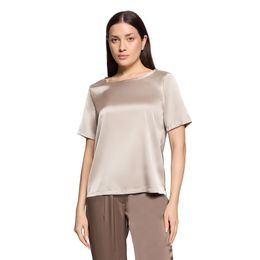 Schlupfbluse Betty Barclay "Damen mit Rundhalsausschnitt", Damen, Gr. 48, beige (taupe), Satin, Obermaterial: 97% Polyester, 03% Elasthan, figurumspielend normal, Rundhals, Blusen Schlupfbluse