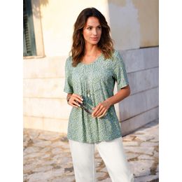 Print-Shirt Inspirationen "Druck-Shirt", Damen, Gr. 50, eucalyptus, grau, bedruckt, 95% Viskose, 5% Elasthan, gemustert, mehrfarbig, Rundhals, Shirts