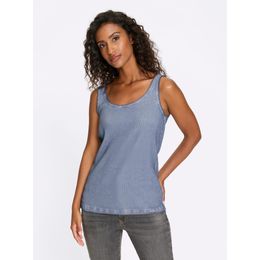 Heine Damen Shirttop, blau, Gr. 50, gemustert, 95% Baumwolle, 5% Elasthan, Tops
