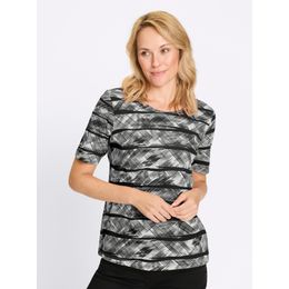 Rundhalsshirt Classic Basics "Kurzarm-Shirt", Damen, Gr. 38, schwarz-wei&szlig; (schwarz, ecru, bedruckt), 100% Baumwolle, gemustert, mehrfarbig, Rundhals, Shirts Rundhalsshirt