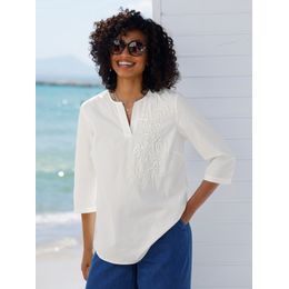 Schlupfbluse Heine, Damen, Gr. 50, ecru, 100% Baumwolle, unifarben, Rundhals, Blusen Schlupfbluse