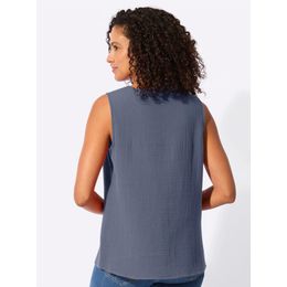 Casual Looks Damen Blusentop, blau, Gr. 44, unifarben, 100% Baumwolle, Blusen