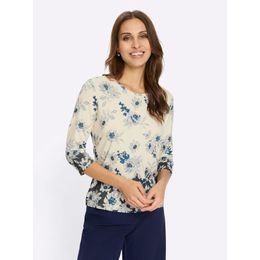Lady Damen 3/4-Arm-Shirt "Druck-Shirt", blau, Gr. 50, gebl&uuml;mt, gemustert, mehrfarbig, 95% Viskose, 5% Elasthan, Shirts