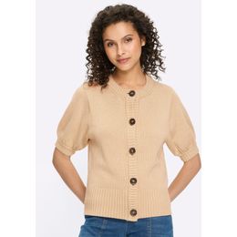 Heine Damen Strickjacke, beige, Gr. 48, unifarben, 50% Baumwolle, 50% Polyacryl, Strickjacken