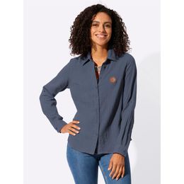 Langarmbluse Casual Looks, Damen, Gr. 42, blau (rauchblau), 100% Baumwolle, unifarben, Blusen