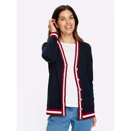 Classic Basics Damen Strickjackemarine, rot, Gr. 52, gemustert, mehrfarbig, 100% Polyacryl, Strickjacken