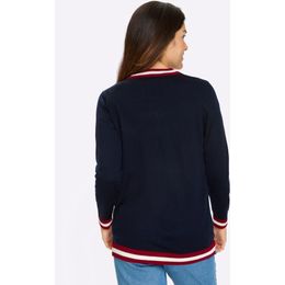 Classic Basics Damen Strickjacke, blau, Gr. 52, gemustert, mehrfarbig, 100% Polyacryl, Strickjacken