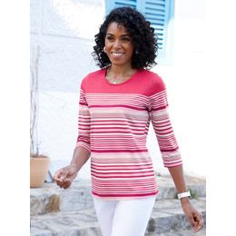 3/4-Arm-Shirt Classic Basics "3/4-Arm-Shirt", Damen, Gr. 38, rosa (fuchsia, ecru, geringelt), 100% Baumwolle, gemustert, gestreift, mehrfarbig, Rundhals, Shirts 3/4-Arm-Shirt