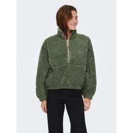 Only Damen Sweatjacke "ONLXENA L/S TEDDY BOX SWT", gr&uuml;n, Gr. XS, unifarben, Pl&uuml;sch, Obermaterial: 100% Polyester, Sweatjacken