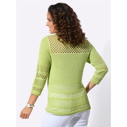 Casual Looks Damen 3/4 Arm-Pullover "Ajour-Pullover", gr&uuml;n, Gr. 40, unifarben, 50% Baumwolle, 50% Polyacryl, Pullover