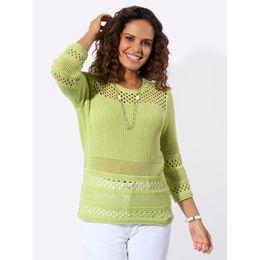 Casual Looks Damen 3/4 Arm-Pullover "Ajour-Pullover", gr&uuml;n, Gr. 48, unifarben, 50% Baumwolle, 50% Polyacryl, Pullover