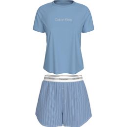 Damen Schlafanzug "S/S TEE SHORT SET", Calvin Klein Underwear, Gr. Mfrozen fjord w trail stripe, Web, Obermaterial: 100% Baumwolle, unifarben,