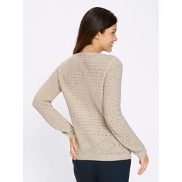 Classic Basics Damen Strickpullover "Ajour-Pullover", beige, Gr. 52, meliert, 100% Polyacryl, Pullover