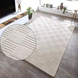 Wollteppich my home "Motala, Handgefertigt, Wolle, Hoch-Tief-Effekt" Gr. 1, beige (natur), B:60cm H:14mm L:90cm, Wolle, Teppiche, einfarbig, 3D-Design, Wohnzimmer, Schlafzimmer, Esszimmer