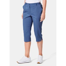 GOLDNER Damen Caprihose "Kurzgr&ouml;&szlig;e Sportive Capri-Hose aus Satin", blau, Gr. 20, Obermaterial: 64% Baumwolle CO. 33% Polyester PES. 3% Elasthan EL.,