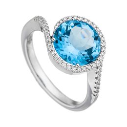 Jobo Damen Fingerring "Cocktailring Wei&szlig;goldring blau", 56, VS = sehr kleine Einschl&uuml;sse, Diamanten Wei&szlig;gold 585hellblau, Diamanten, Wei&szlig;gold 585,