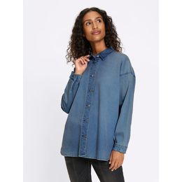 Heine Damen Jeansbluse, blau, Gr. 44, unifarben, 98% Baumwolle, 2% Elasthan, Blusen