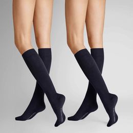 Hudson Damen Kniestr&uuml;mpfe "Kniestrumpf Only 2-Pack", Gr. 35, blau, Obermaterial: 75% Baumwolle CO. 23% Polyamid PA. 2% Elasthan EL., Socken