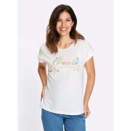 Rundhalsshirt Classic Basics "Kurzarm-Shirt", Damen, Gr. 38, wei&szlig; (wei&szlig;, gelb), 100% Baumwolle, bedruckt, gemustert, Rundhals, Shirts Rundhalsshirt