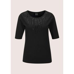 Madeleine Mode MADELEINE Damen Kurzarmshirt "Blusenshirt Elegantes Oberteil mit Strass-Details", schwarz, Gr. 42, Obermaterial: 95% Baumwolle CO. 5% Elasthan EL.,
