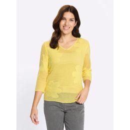 Classic Basics Damen Ajourpullover "Pullover", gelb, Gr. 46, unifarben, 100% Polyacryl, Pullover