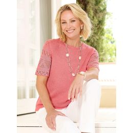 Kurzarmpullover Classic Basics "Boucl&eacute;-Pullover", Damen, Gr. 46, flamingo, 100% Polyacryl, unifarben, Pullover