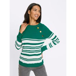 Streifenpullover Classic Basics "Ringel-Pullover", Damen, Gr. 38, gr&uuml;n (gr&uuml;n, wei&szlig;, geringelt), 100% Polyacryl, gemustert, gestreift, mehrfarbig, Pullover Streifenpullover