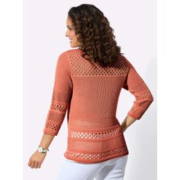 Casual Looks Damen 3/4 Arm-Pullover "Ajour-Pullover", rosa, Gr. 36, unifarben, 50% Baumwolle, 50% Polyacryl, Pullover