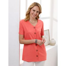 Longshirt Classic Basics "Longshirt", Damen, Gr. 42, koralle, 100% Baumwolle, unifarben, V-Ausschnitt, Shirts Longshirt