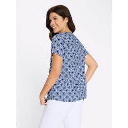 Classic Basics Damen Schlupfbluse, blau, Gr. 50, gemustert, mehrfarbig, 100% Viskose, Blusen