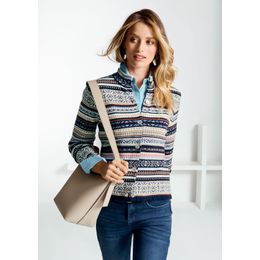 Madeleine Mode MADELEINE Damen Strickjacke "Strickjacke Norweger-Muster Jacquard-Cardigan", blau, Gr. 48, Obermaterial: 45% Wolle mw. 25% Viskose CV. 20% Polyamid