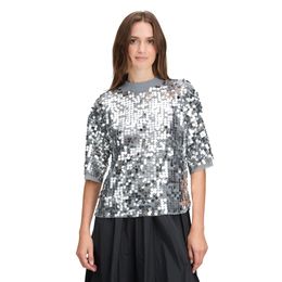 Cartoon Damen Kurzarmshirt "Damen mit Rippb&uuml;ndchen"silber, grau, Gr. 40, Obermaterial: 95% Polyester, 5% Elasthan, Shirts
