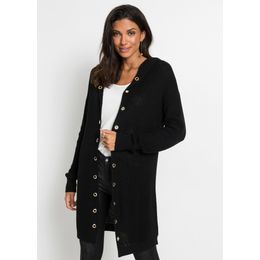 bonprix Damen Longstrickjacke "Longstrickjacke mit Kapuze", schwarz, Gr. 48, Obermaterial: 50% Baumwolle, 50% Polyacryl, Strickjacken,