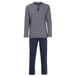 Tom Tailor Herren Pyjama "Nebraska", Gr. 52, blau, Single Jersey, Obermaterial: 100% Baumwolle, gestreift, Homewear-Sets, Streifendesign, Langarm,