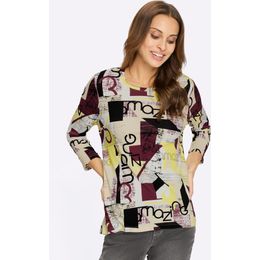 3/4-Arm-Shirt Inspirationen "Print-Shirt", Damen, Gr. 42, bunt (limone, burgund, bedruckt), 95% Viskose, 5% Elasthan, gemustert, mehrfarbig, Rundhals, Shirts 3/4-Arm-Shirt