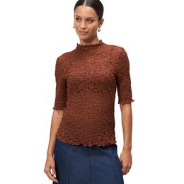 Zero Damen Kurzarmshirt "Damen mit Stehkragen"cappuccino, Gr. 40, durchscheinend, Spitze, Obermaterial: 50% Baumwolle, 45% Polyamid, 5% Elasthan,
