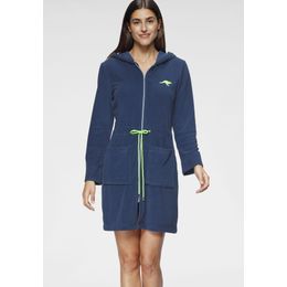 Damenbademantel Kangaroos, L:95cm, blau, Leichtfrottier, Hausm&auml;ntel, "Kira, ideal f&uuml;r Sauna & Spa, Hotelbademantel, Morgenmantel", mit Bindekordel,