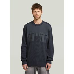 G-Star Raw Longpullover G-STAR "Woven Mix Knit Pullover", Jungen, Gr. L, india ink, Obermaterial: 100% Baumwolle, Pullover Longpullover